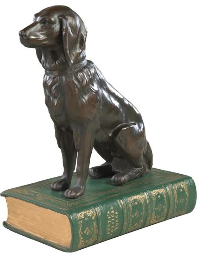 Sculpture Lodge Sitting Setter Green Book Dog Cast Resin Hand-Cast ...
