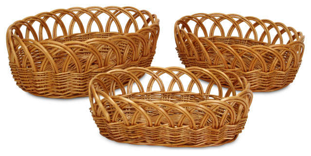 Accalia Medium Brown Willow Oval Basket Set - Tropical - Baskets - by ...