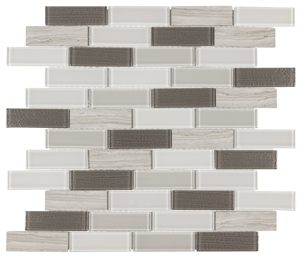 MTO0316 Modern Linear Gray White Metallic Beige Glossy Glass Stone ...