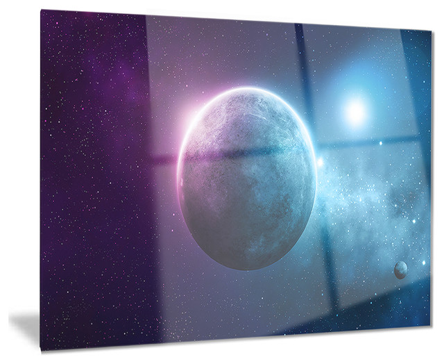 "Deep Space Planet" Modern Spacescape Glossy Metal Wall Art, 28"x12 ...