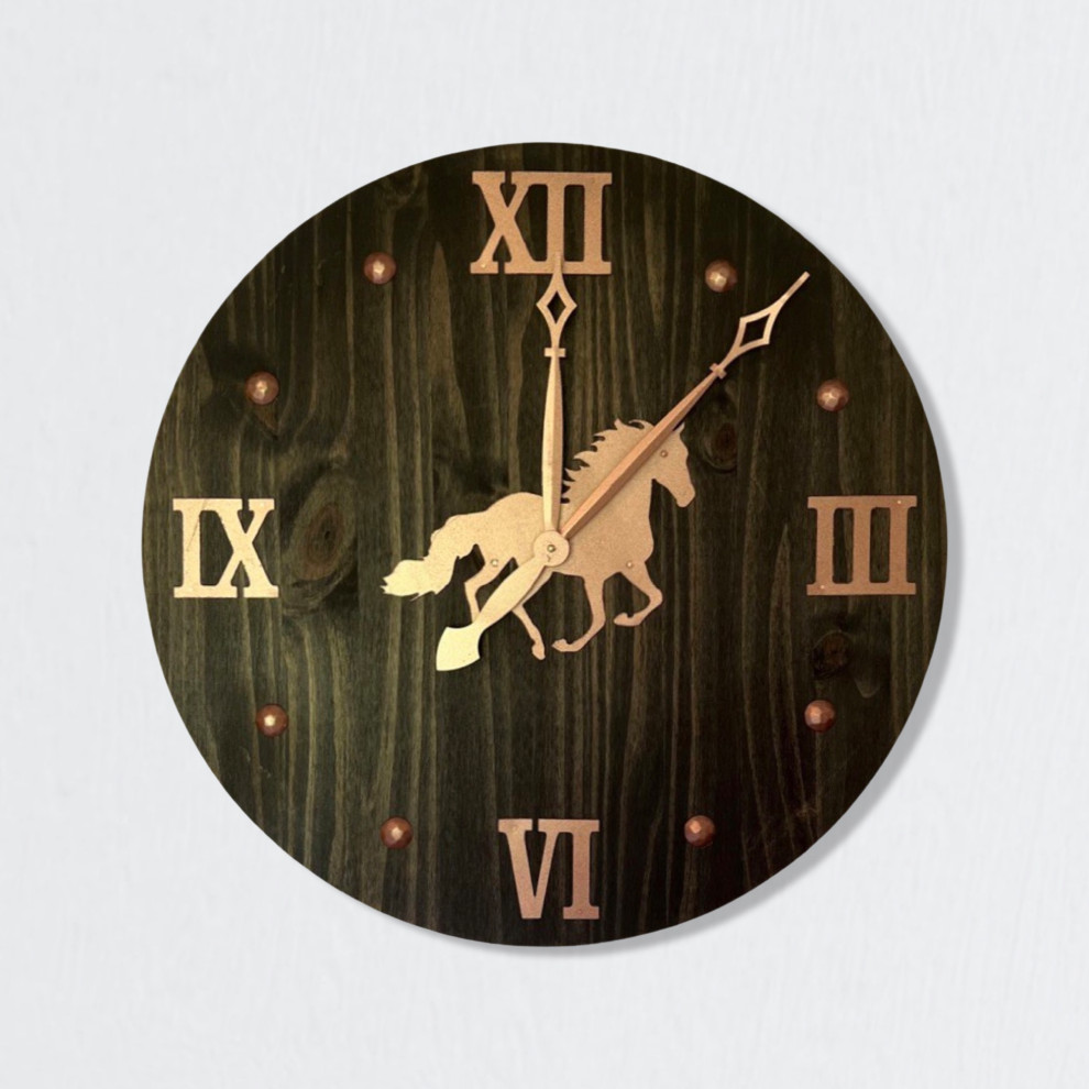 Handmade Large Rustic Farm Painted 23" Wood Clock - Rustic - Wall ...