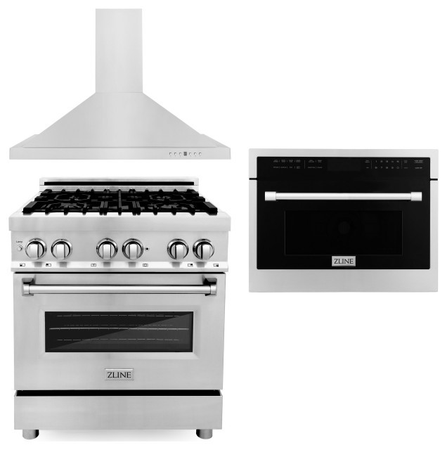 3 Piece Stainless Bundle With Range, Hood and Microwave Oven 3KP ...