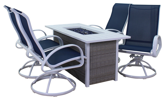 Courtyard Casual Santa Fe 5-Piece Rectangle Fire Pit Sling Rockers Set ...