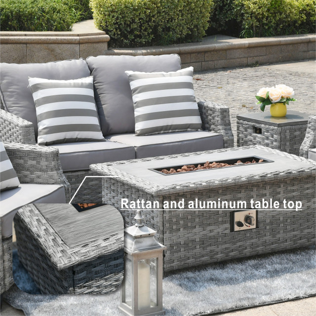 5-Piece All-Weather Wicker Patio Conversation Set with Gas Fire Pit ...