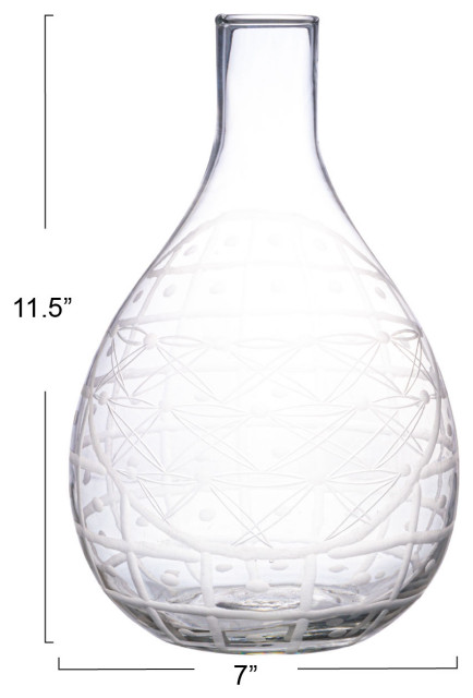 Round Hand-Blown Etched Reclaimed Glass Pitcher, Clear - Contemporary ...