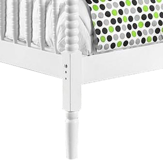 Wooden Full Size Bed with Spool Design Bed Frame and Turned Legs, White ...