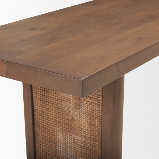 Grier Medium Brown Solid Wood & Cane Console Table - Tropical - Console Tables - by Mercana | Houzz