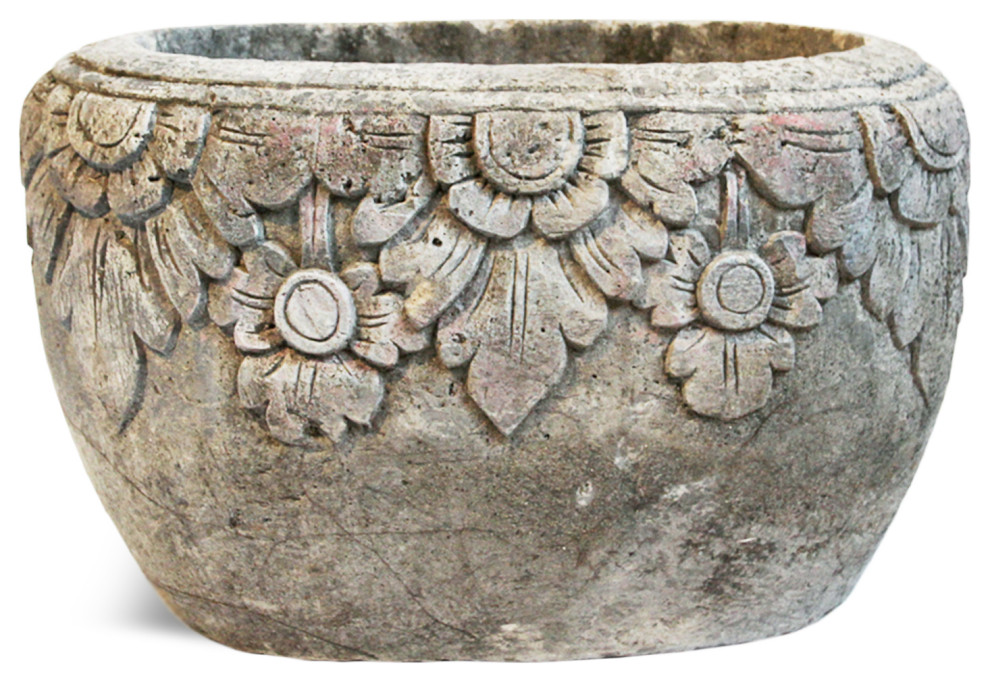 Stone Carved Planter Pot - Rustic - Outdoor Pots And Planters - by ...