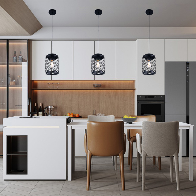 7" Wave Design Matte Black Modern Industrial Pendant Light Single Light ...