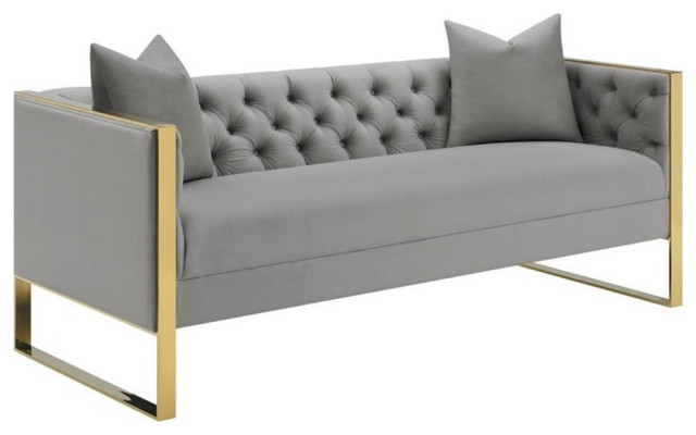 Coaster Eastbrook Modern Velvet Upholstered Tufted Back Sofa Gray ...