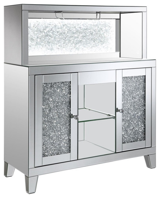 Coaster Yvaine 2-door Glass Mirrored Wine Cabinet with Faux Crystal ...