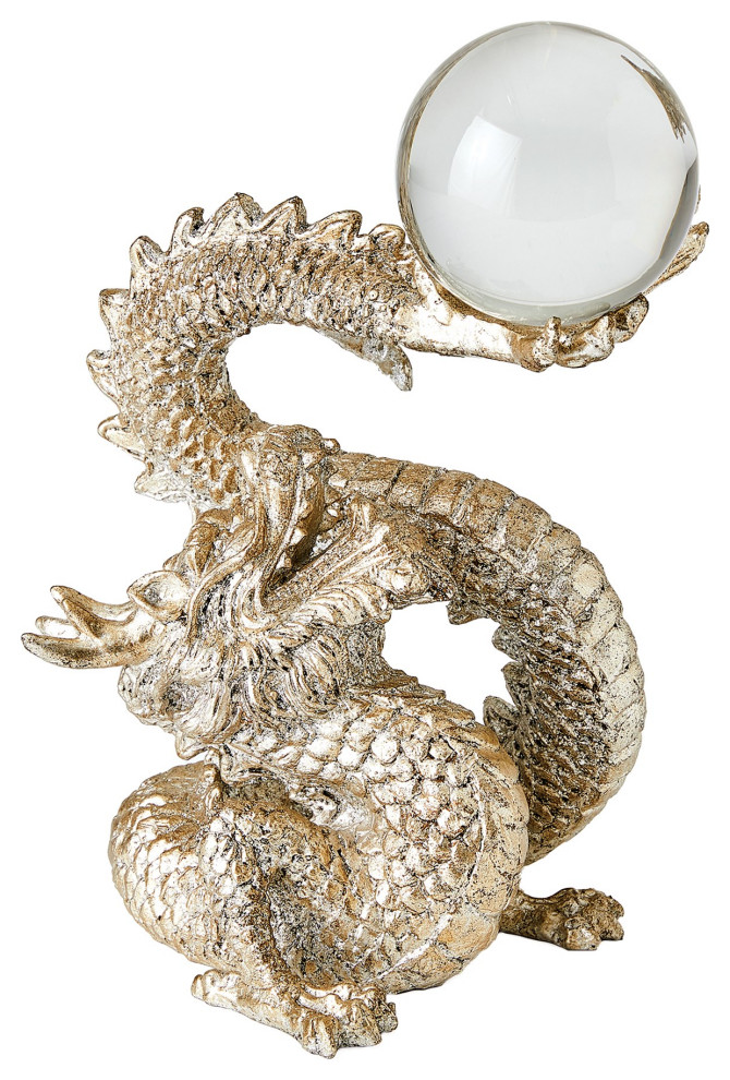 Dragon Holding Sphere, Silver Leaf - Asian - Decorative Objects And ...
