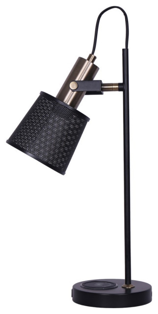 17 Inches Metal Frame Desk Lamp with Usb Dock, Black - Transitional ...