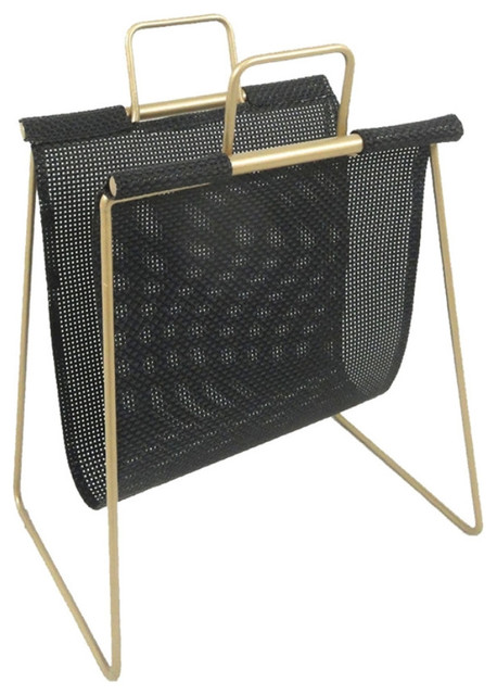 Classic Magazine Rack With Built- In Handles, Black And Gold ...