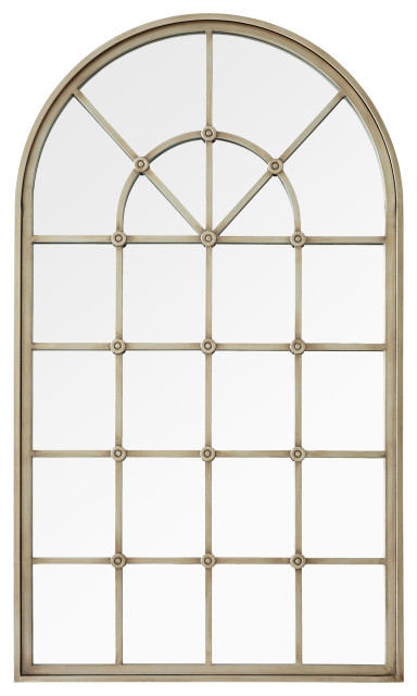 50" Arched Windowpane Mirror, Antique Pewter - Transitional - Wall ...