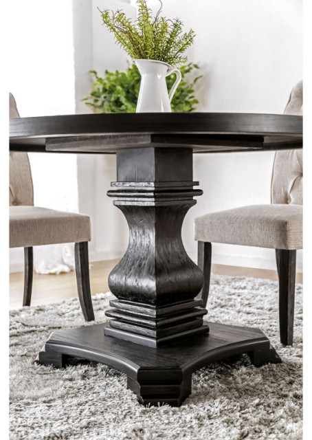 Rustic Dining Table, Pedestal Base with Carved Post & Round Top ...