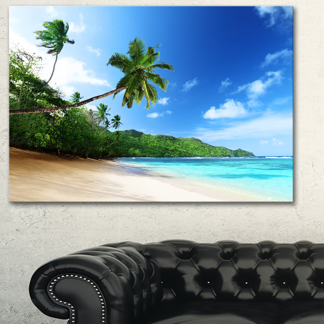"Sunset Beach With Palm" Landscape Photography Canvas Print, 40"x30 ...