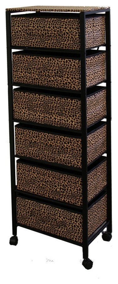 Cheetah Black and Brown Rolling Six Drawer Tower Organizer - Utility ...