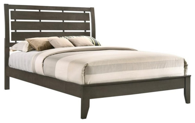 Pemberly Row Transitional Wood Full Panel Bed in Mod Gray Finish, Full ...