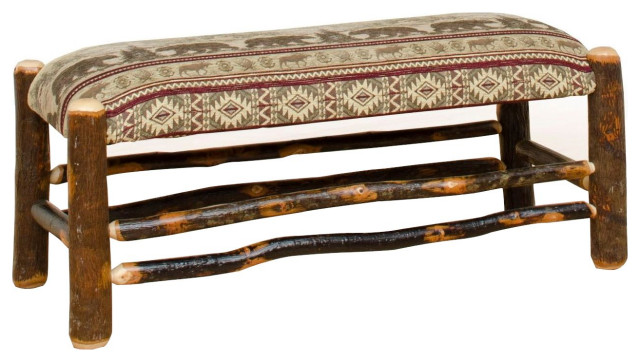 Hickory Log Upholstered Bench - Rustic - Upholstered Benches - by ...