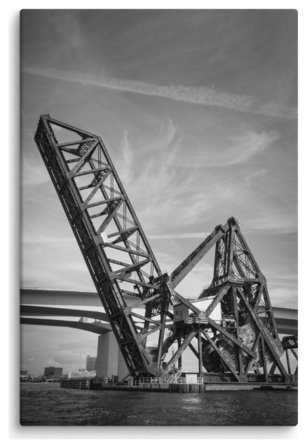 Black And White Bridge Canvas: Train Drawbridge Urban Photo, 24" X 36 ...