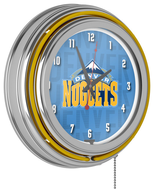 NBA Chrome Double Rung Neon Clock, City, Denver Nuggets - Contemporary ...