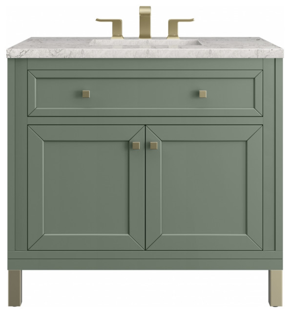 36 Inch Modern Farmhouse Green Single Bathroom Vanity Pearl Quartz ...