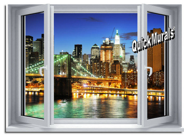 Brooklyn Bridge (Color) Window One Piece Peel & Stick CANVAS Wall Mural ...