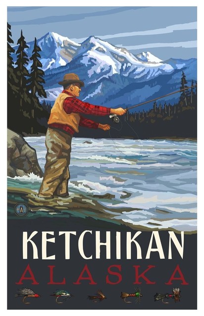 by Artist Paul A. Lanquist Ketchikan Alaska Fishing Art Print, 30"x45 ...