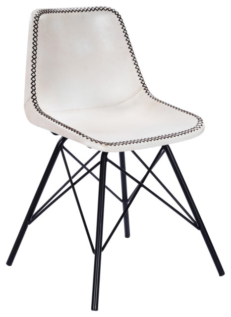 White Contrast Stitch Leather Dining Chair - Midcentury - Dining Chairs ...