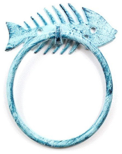Rustic Dark Blue Whitewashed Cast Iron Fish Bone Towel Holder 5.5 ...