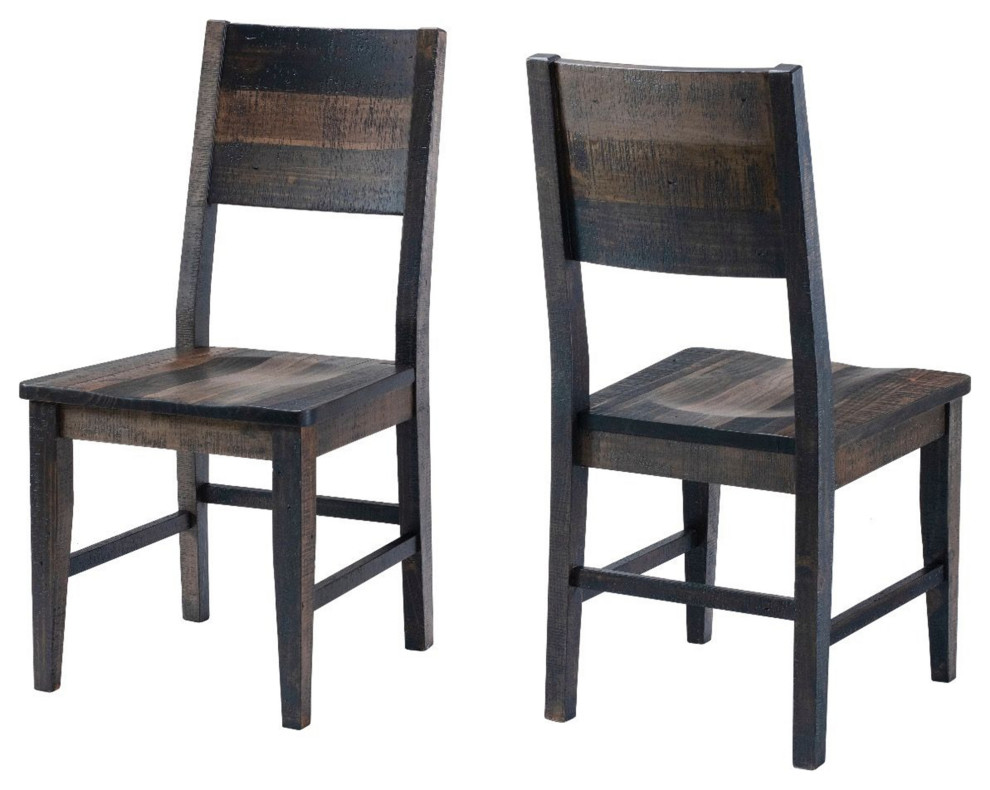 Plank Style Wooden Seat Dining Chair, Set of 2, Brown and Gray ...