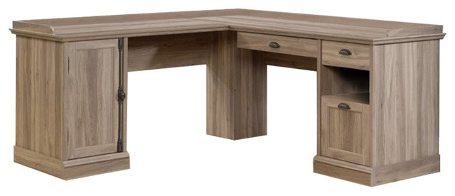 Pemberly Row Contemporary Wood L-Shaped Computer Desk in Salt Oak ...
