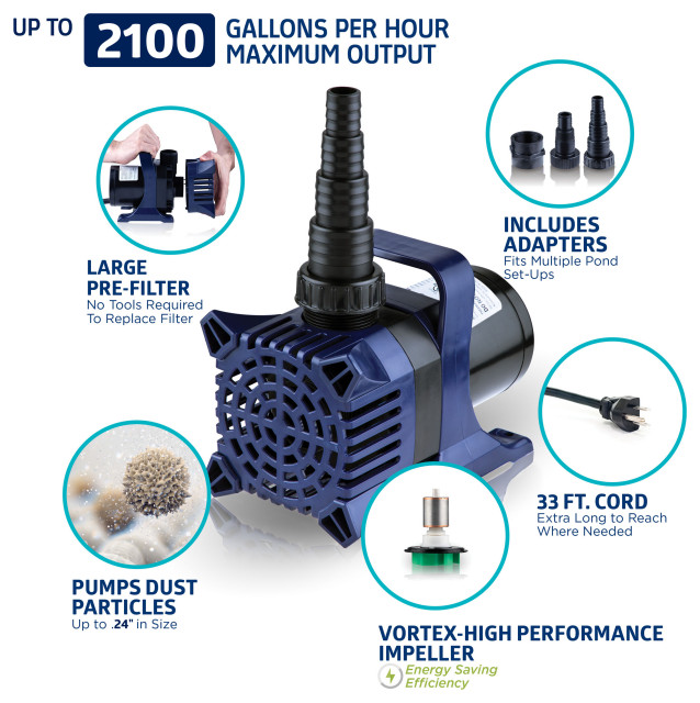 2100 GPH Cyclone Pump for Ponds, Fountains, Waterfalls, and Water ...