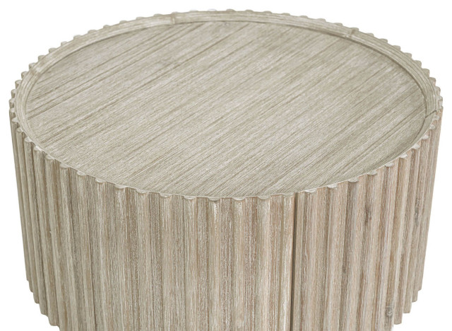 Oasis Acacia Round Coffee Table With 1-Door, Beige - Farmhouse - Coffee ...