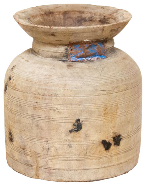 Rustic Colonial Wooden Water Pot-Rani - Rustic - Indoor Pots And ...