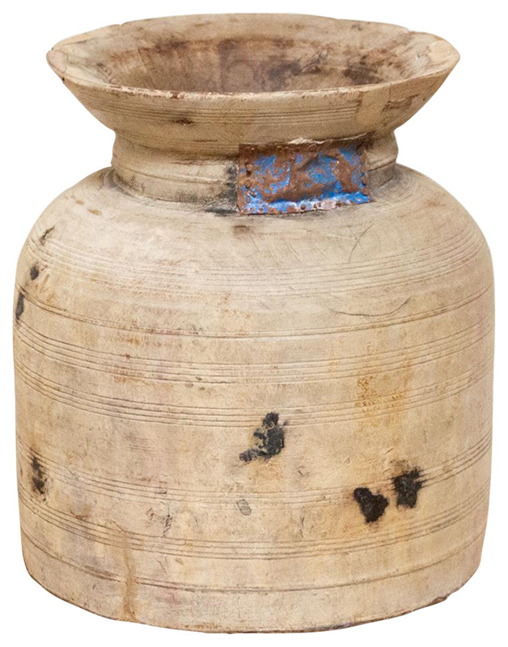 Rustic Colonial Wooden Water Pot-Rani - Rustic - Indoor Pots And ...