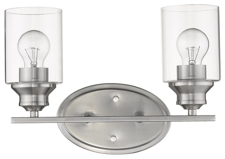Two Light Silver Wall Light with Clear Glass Shade - Transitional ...