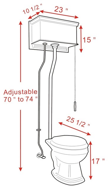Light Oak Flat High Tank Pull Chain Toilet with White Round Bowl ...