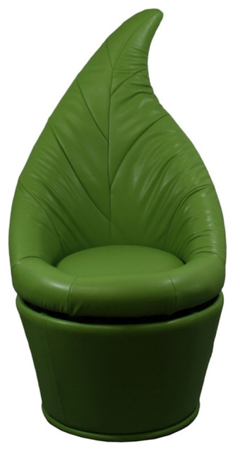 48" Green Faux Leather Leaf Back Swivel Armless Accent Chair ...