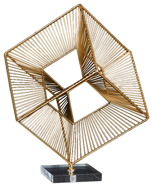 Intriguing Metal Tabletop decor With Acrylic Base, Gold - Contemporary ...