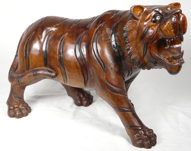 Teak/Mahogany Tiger Statue - Contemporary - Decorative Objects And ...