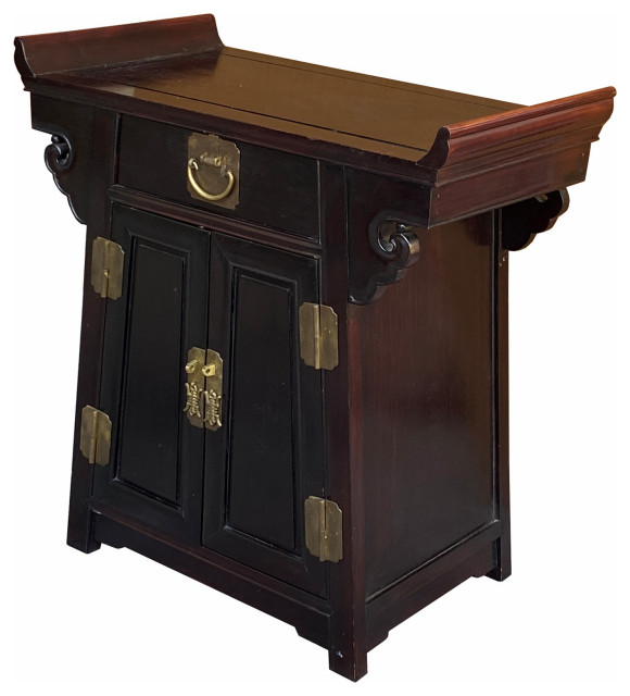 Chinese Oriental Black Lacquer Ru Yi Drawers Altar Foyer Side Table ...