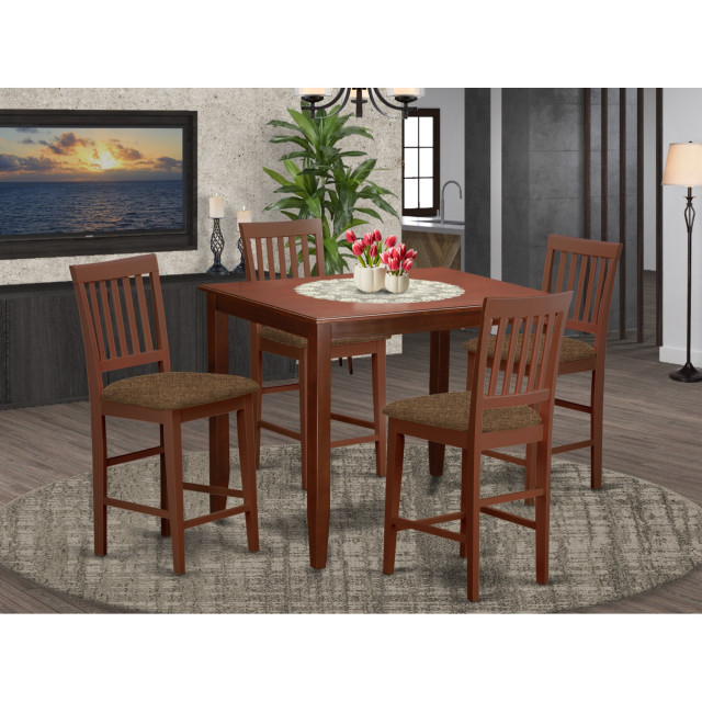 Buvn5-Mah-C, 5-Piece Pub Table Set, Pub Table and 4 Counter Chairs ...