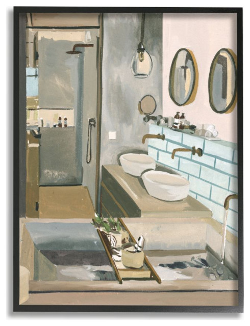 Running Bath Beige Abstract Bathroom Acrylic Painting, 1-Piece, 16x20 ...