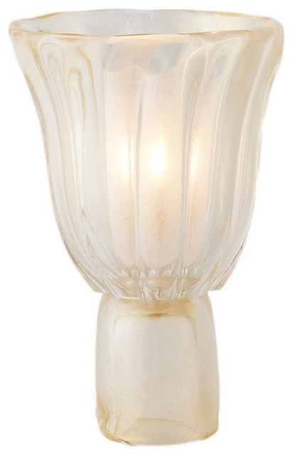 Elegant Sculpted Glass Hurricane Cup Shaped Table Lamp 16.5 in Electric ...