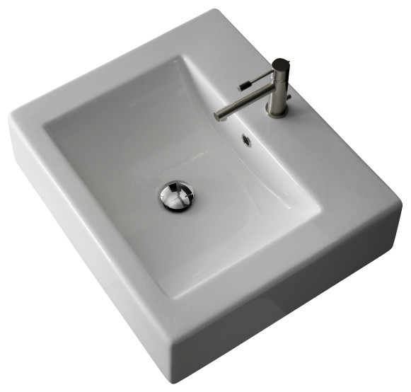 Square White Ceramic Wall Mounted or Vessel Sink - Modern - Bathroom ...