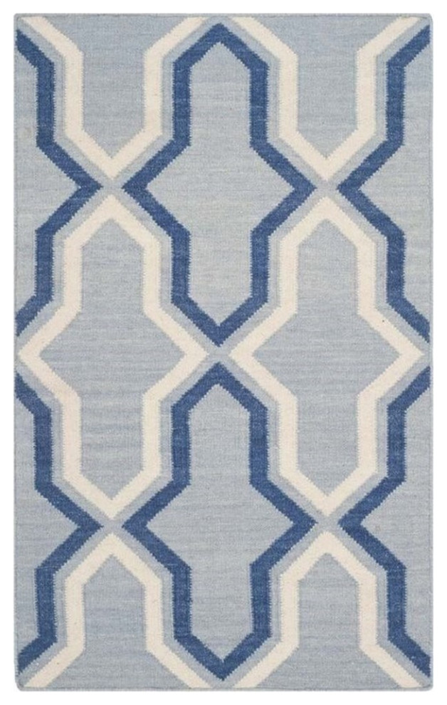Safavieh Dhurries Light Blue Contemporary Rug - 6' x 9', Runner 2'6" x ...