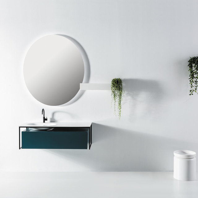 Modena 32 in. Wall Mounted Teal Vanity White Integrated Solid Surface ...