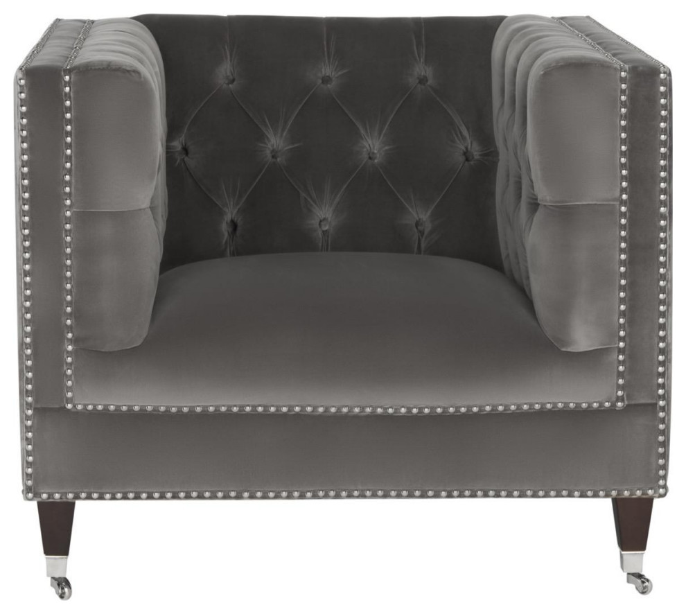 Burrell Velvet Chair, Giotto Gray - Transitional - Armchairs And Accent ...